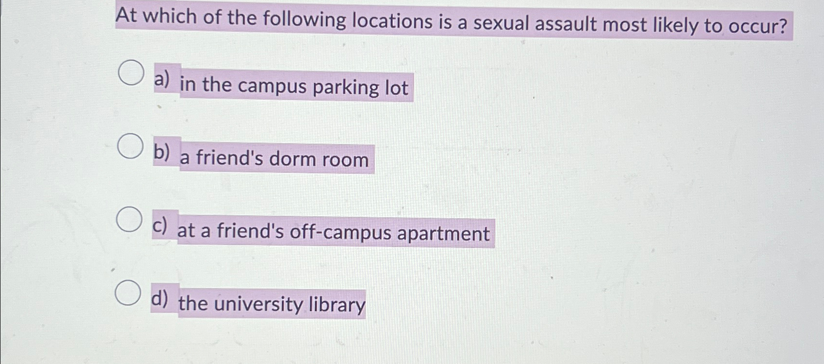 Solved At which of the following locations is a sexual | Chegg.com
