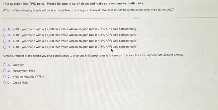 Solved This question has TWO parts. Please be sure to scroll | Chegg.com
