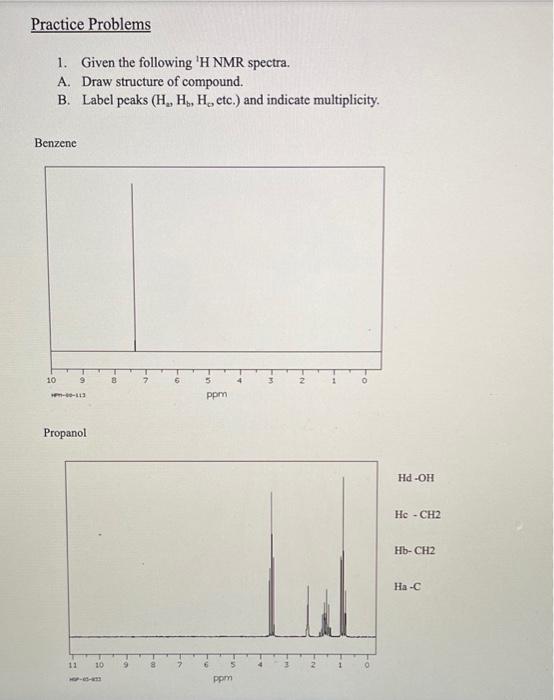 Solved Practice Problems 1. Given the following 'H NMR | Chegg.com