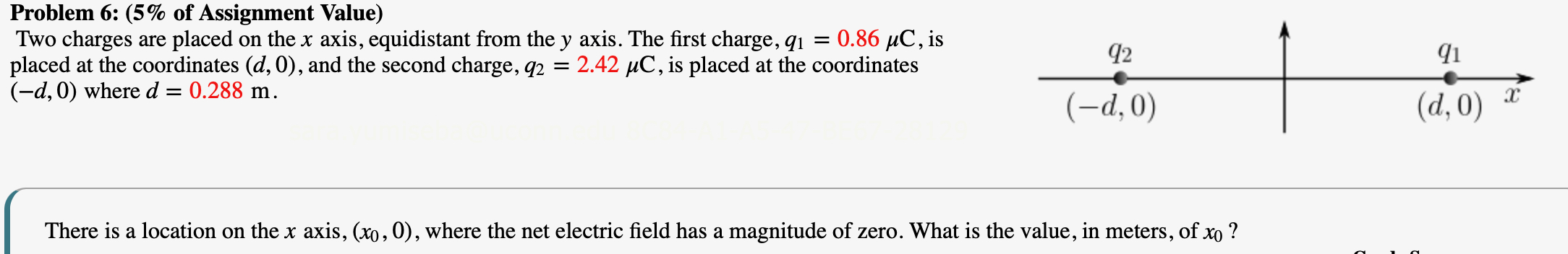 Solved Problem 6: (5% ﻿of Assignment Value)Two charges are | Chegg.com