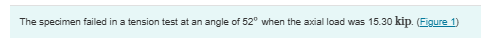 Solved The specimen failed in a tension test at an angle of | Chegg.com