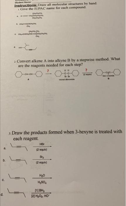 Solved studerit Name Instructions: Draw all molecular | Chegg.com