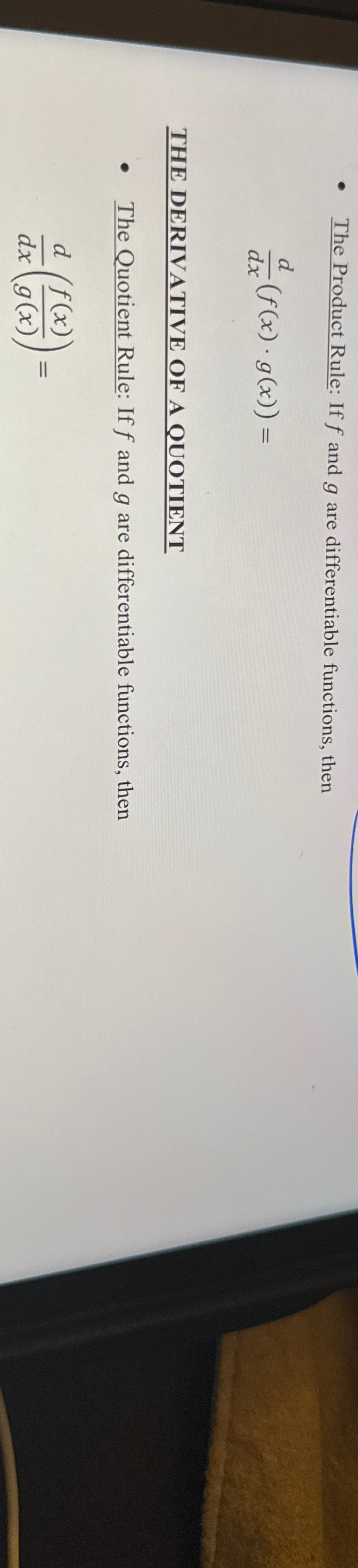 Solved The Product Rule: If f ﻿and g ﻿are differentiable | Chegg.com
