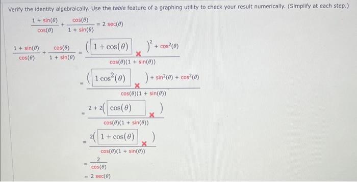 Solved Verify the identity algebraically. Use the table | Chegg.com