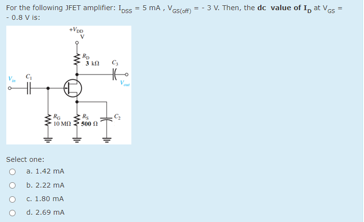 Solved For the following JFET amplifier: | Chegg.com