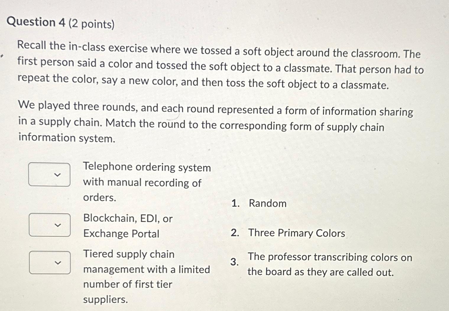 Solved Question 4 (2 ﻿points)Recall the in-class exercise | Chegg.com