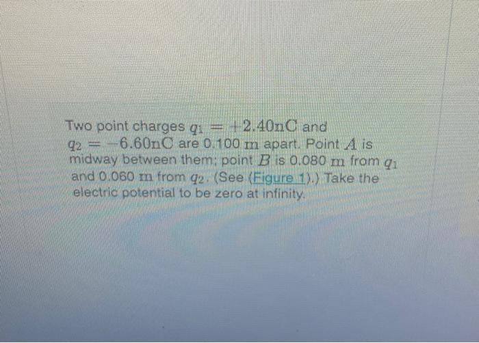 Solved Two point charges q1=+2.40nC and q2=−6.60nC are 0.100 | Chegg.com