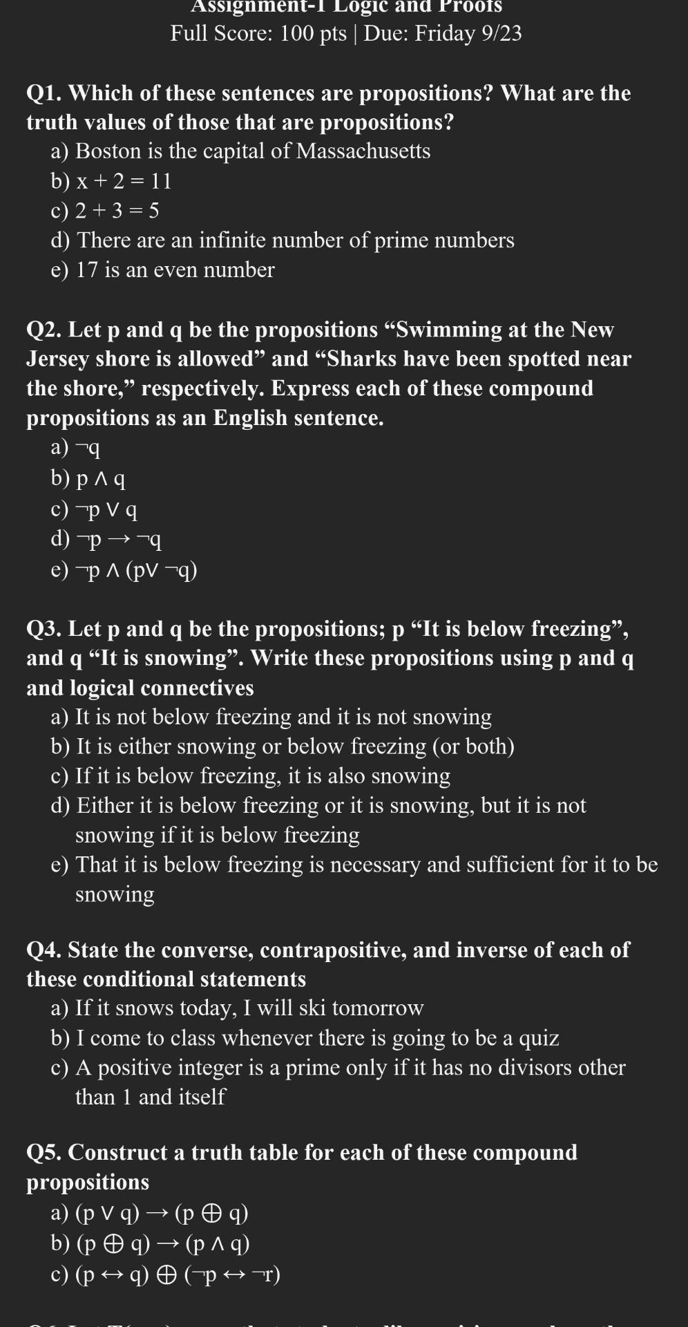 Solved Full Score: 100 pts | Due: Friday 9/23 Q1. Which of | Chegg.com