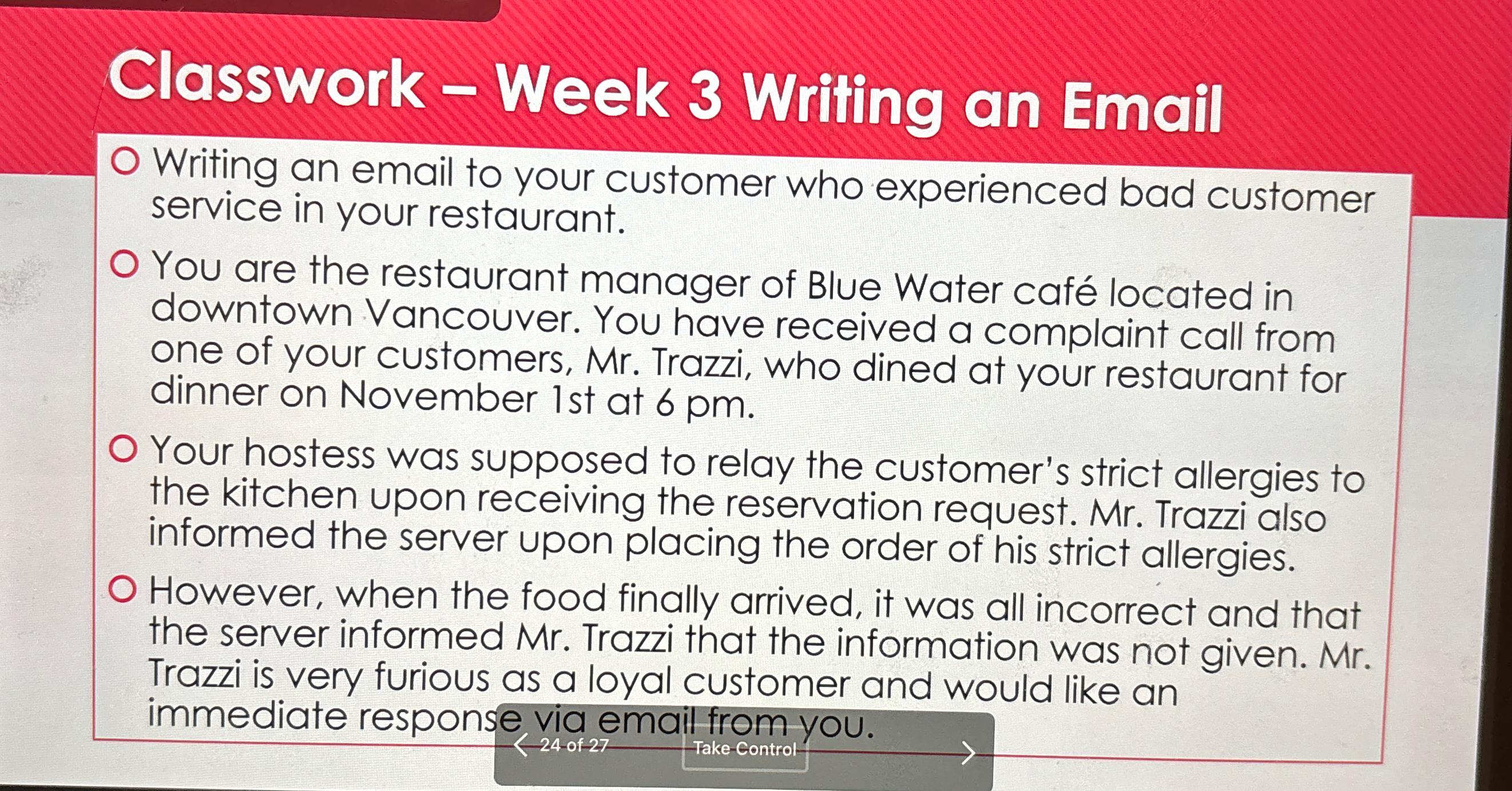 Solved Classwork - ﻿Week 3 ﻿Writing an EmailWriting an email | Chegg.com