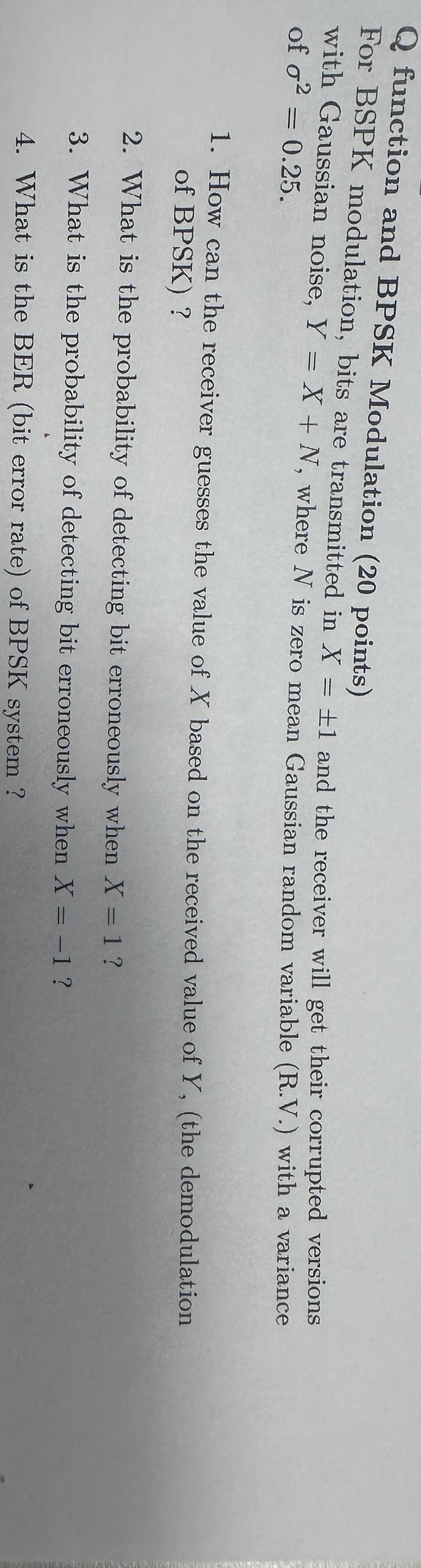Solved Q function and BPSK Modulation (20 ﻿points)For BSPK | Chegg.com
