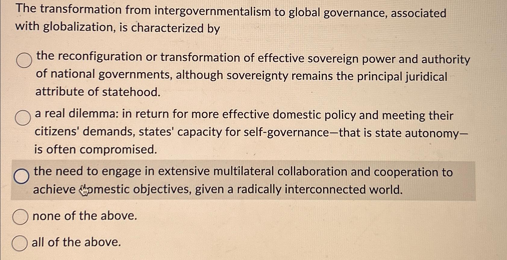 Solved The transformation from intergovernmentalism to | Chegg.com