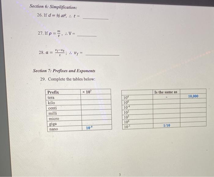Solved Section 6: Simplification: 26. If d=at, : t = 27. If | Chegg.com