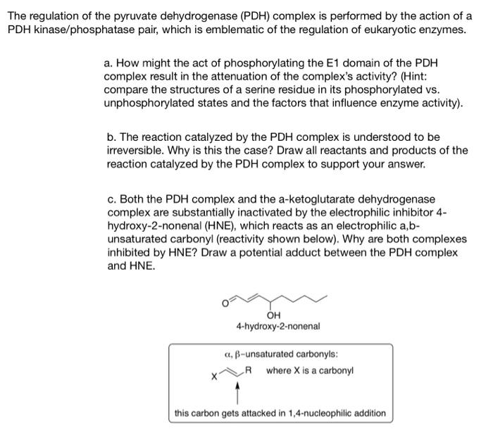 Solved The regulation of the pyruvate dehydrogenase (PDH) | Chegg.com