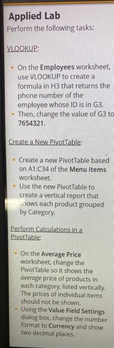 Solved Applied Lab Perform the following tasks: VLOOKUP: - | Chegg.com