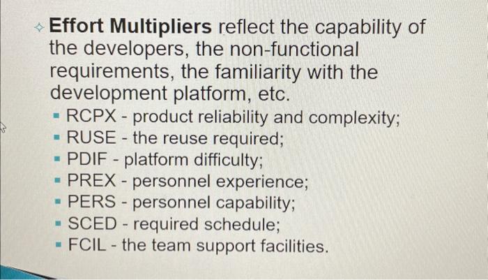 Solved Effort Multipliers reflect the capability of the | Chegg.com