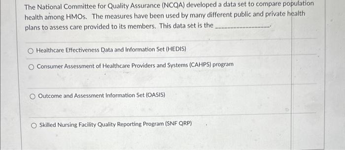 Solved The National Committee for Quality Assurance (NCQA) | Chegg.com