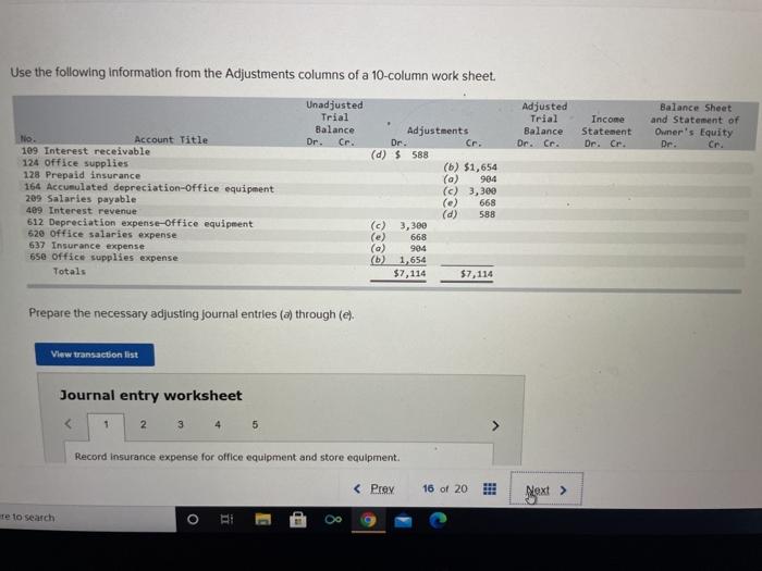 Solved Use the following information from the Adjustments | Chegg.com