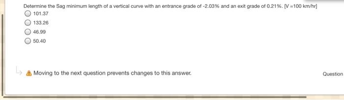 Solved Determine the Sag minimum length of a vertical curve | Chegg.com