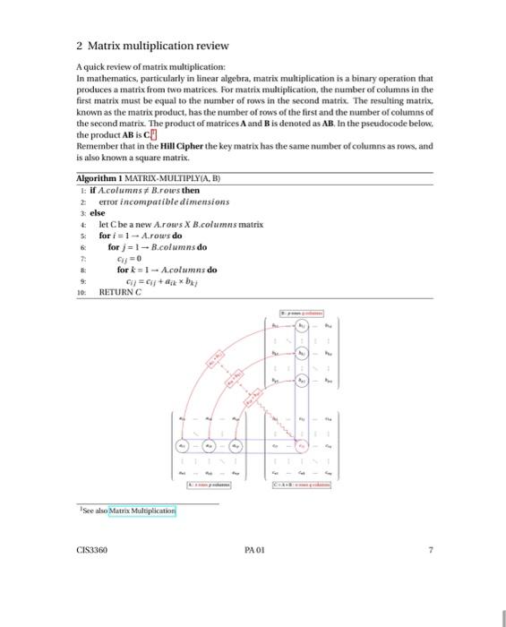Solved 1 Hill Cipher In this assigunent youll wilite a | Chegg.com