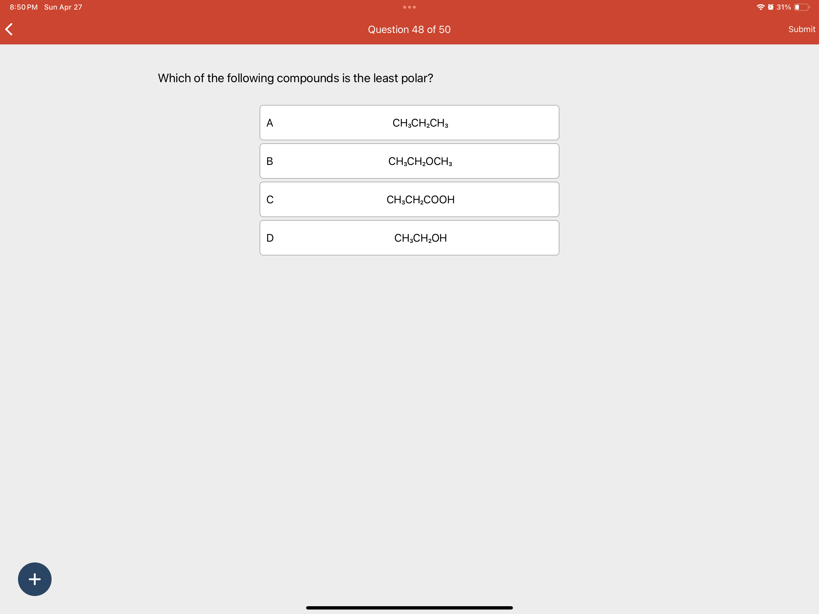 Solved 8:50 PM ﻿Sun Apr 2731%Question 48 of 50SubmitWhich of | Chegg.com