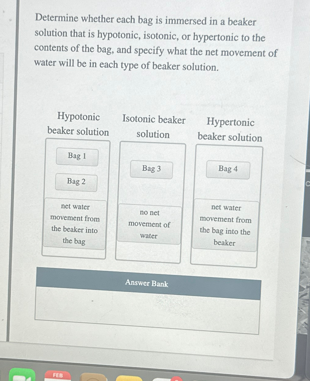 Solved Determine whether each bag is immersed in a beaker | Chegg.com