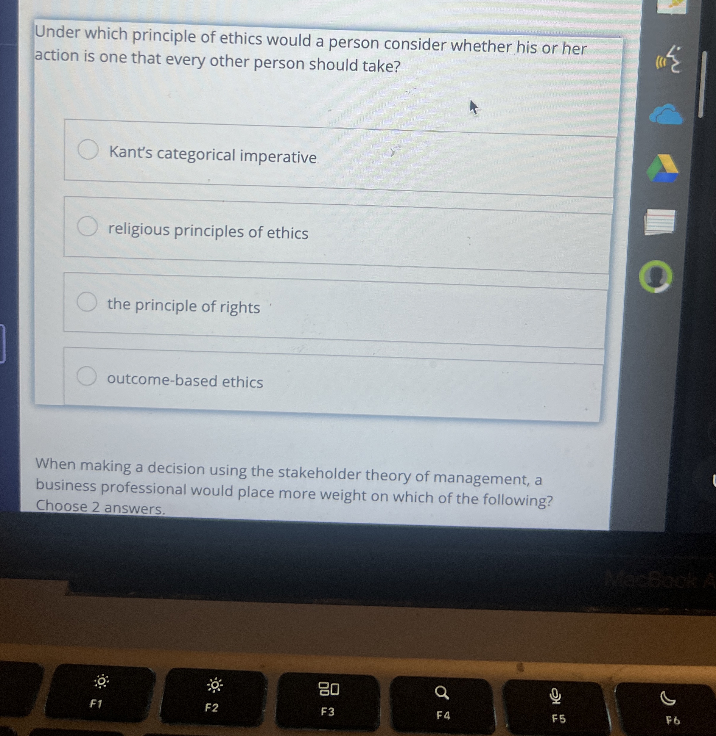 Solved Under which principle of ethics would a person | Chegg.com