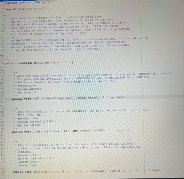 Solved package mediaRentalManagerz import java.util. | Chegg.com