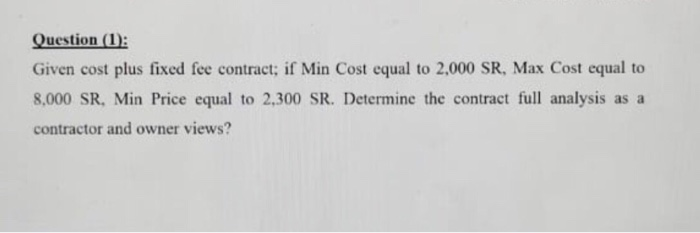 Solved Question (1): Given cost plus fixed fee contract; if | Chegg.com