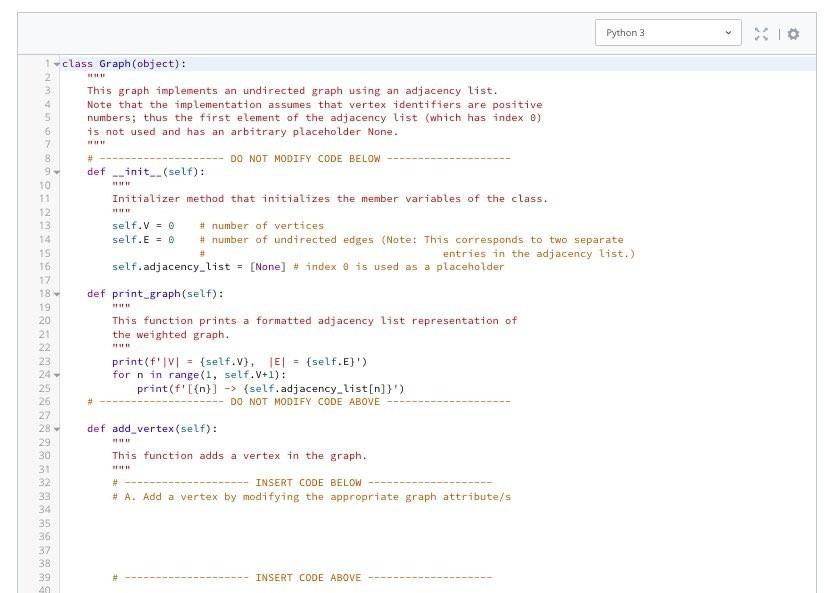 Solved You are tasked to define methods of a graph class | Chegg.com