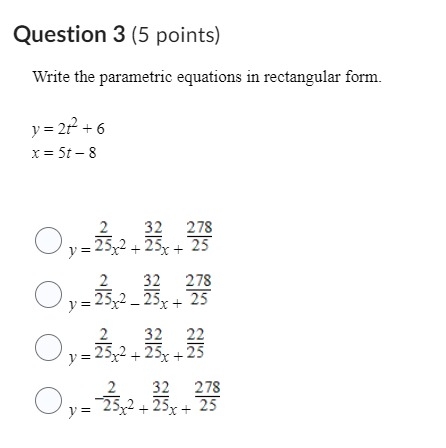 Solved Question 3 (5 ﻿points)Write the parametric equations | Chegg.com