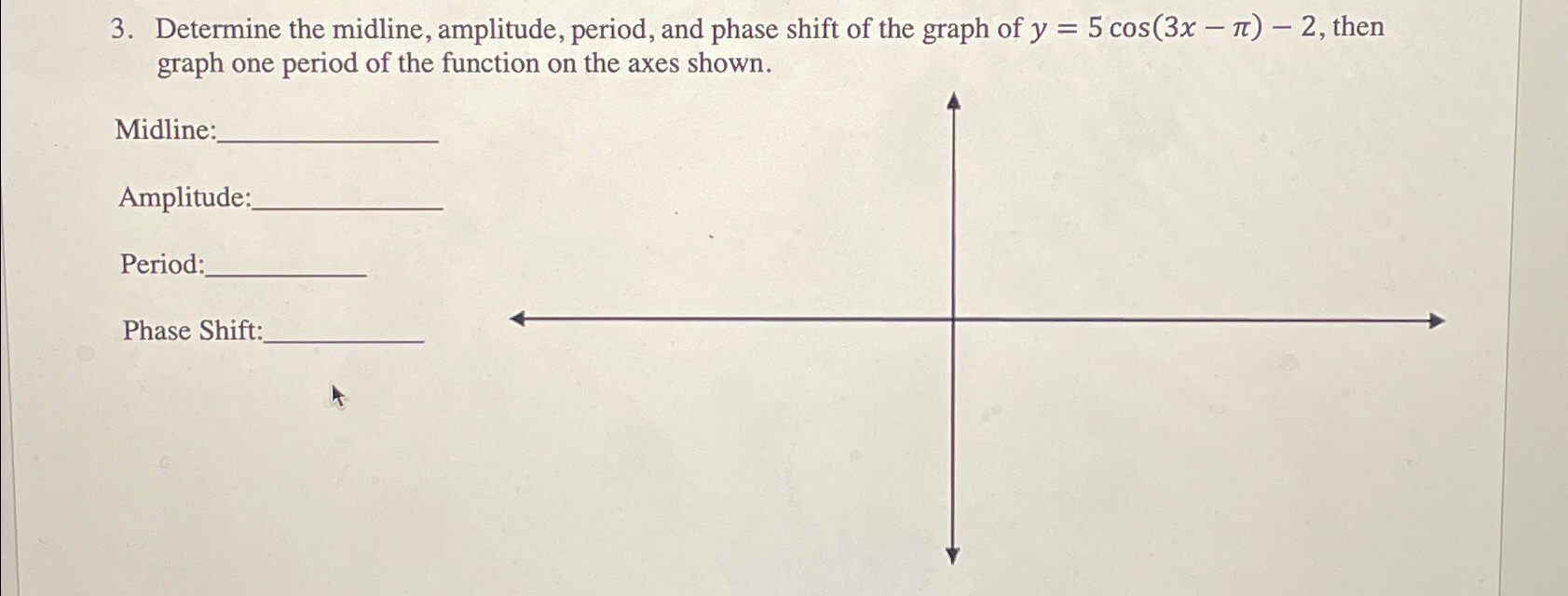 Solved Determine the midline, amplitude, period, and phase | Chegg.com