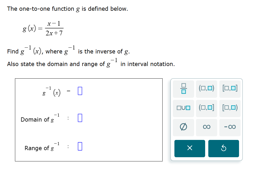 Solved The one-to-one function g is ﻿defined | Chegg.com