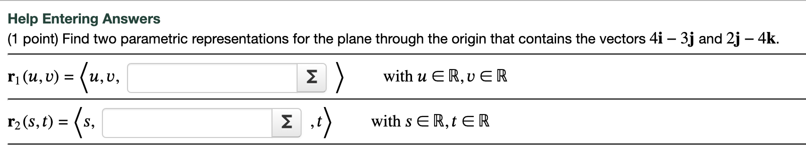 Solved Help Entering Answers(1 ﻿point) ﻿Find two parametric | Chegg.com