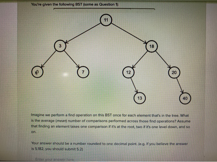 Solved You're given the following BST (same as Question 1): | Chegg.com