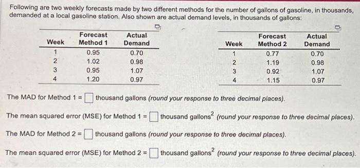 Solved Following are two weekly forecasts made by two | Chegg.com