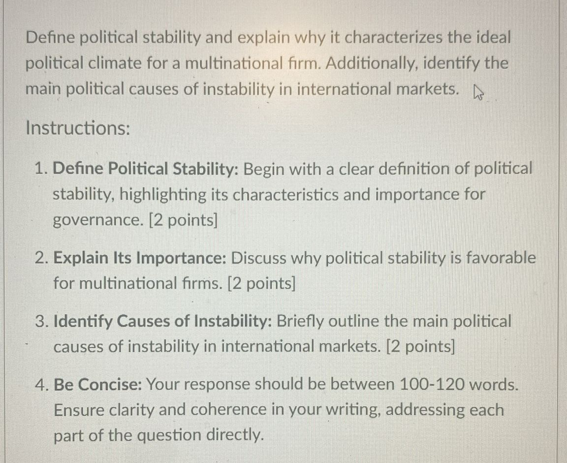 Solved Define political stability and explain why it | Chegg.com