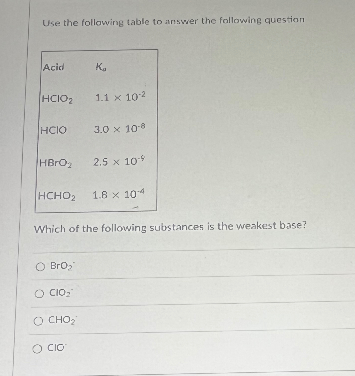 Solved Use the following table to answer the following | Chegg.com