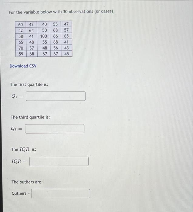 Solved For the variable below with 30 observations (or | Chegg.com