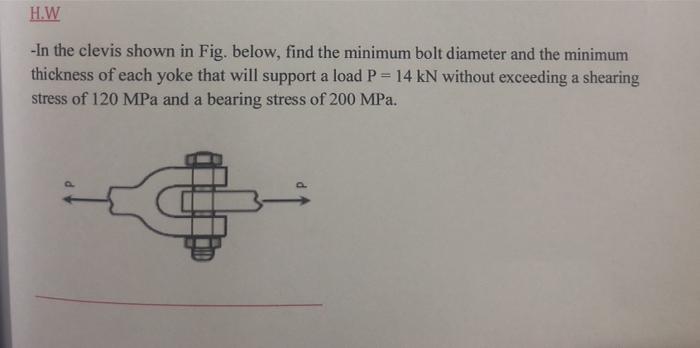 Solved H.W - In the clevis shown in Fig. below, find the | Chegg.com