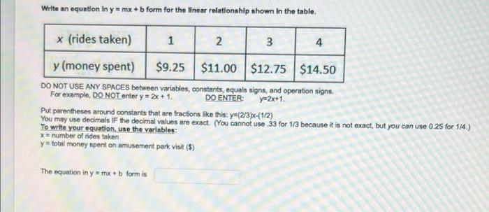 Solved Write an equation in y=mx+b form for the linear | Chegg.com