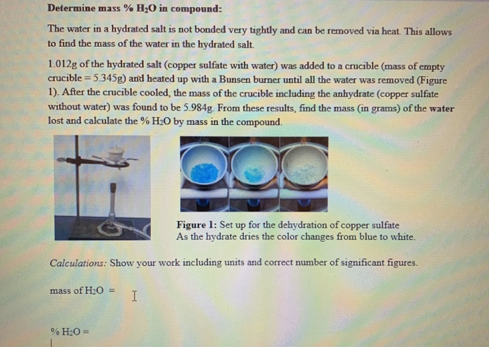 Solved Determine mass % H20 in compound: The water in a | Chegg.com