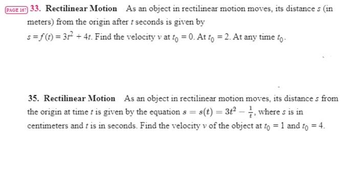 Solved As an object in rectilinear motion moves, its | Chegg.com
