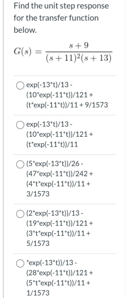 Solved Find the unit step response for the transfer function | Chegg.com