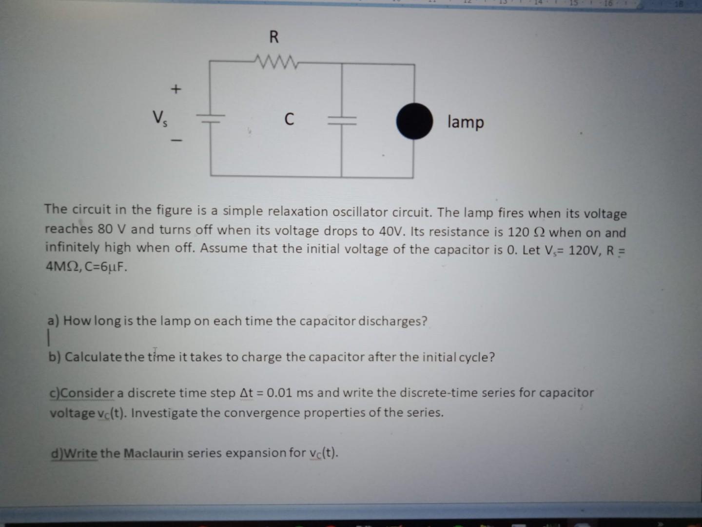 Solved The circuit in the figure is a simple relaxation | Chegg.com