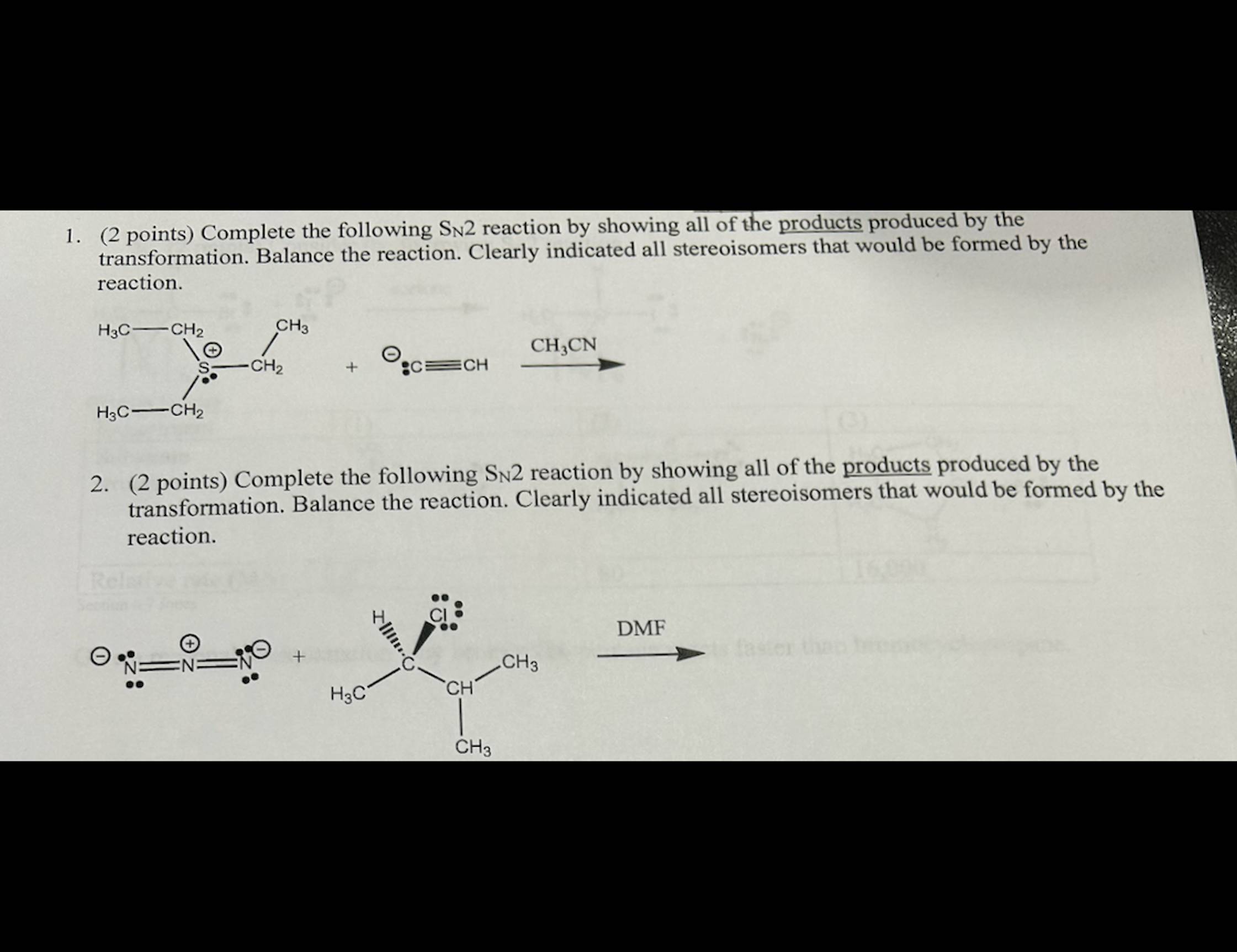 Solved (2 ﻿points) ﻿Complete the following SN2 ﻿reaction by | Chegg.com