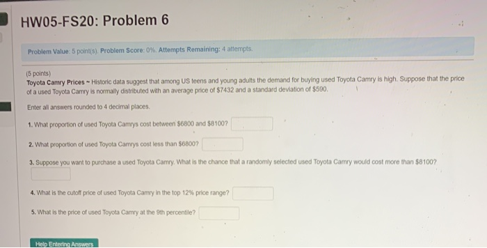 Solved HW05-FS20: Problem 6 Problem Value: 5 points). | Chegg.com
