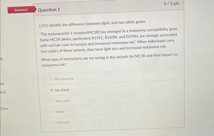 Solved LO15 Identify the difference between allelic and | Chegg.com