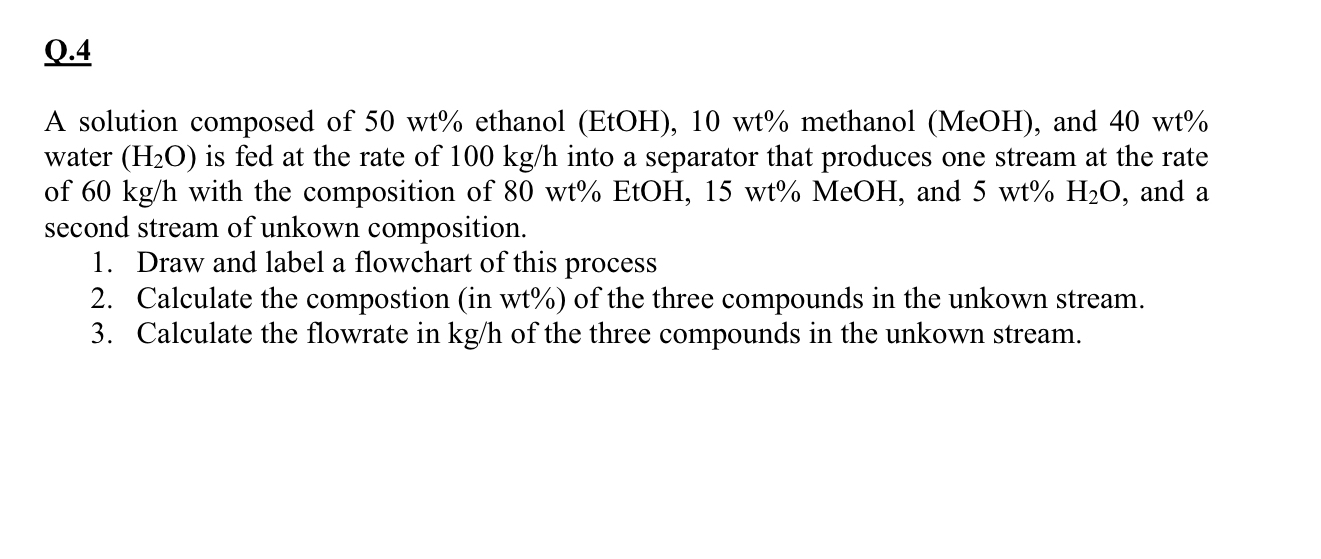 Solved Q. 4A solution composed of 50wt% ﻿ethanol ( ﻿EtOH | Chegg.com