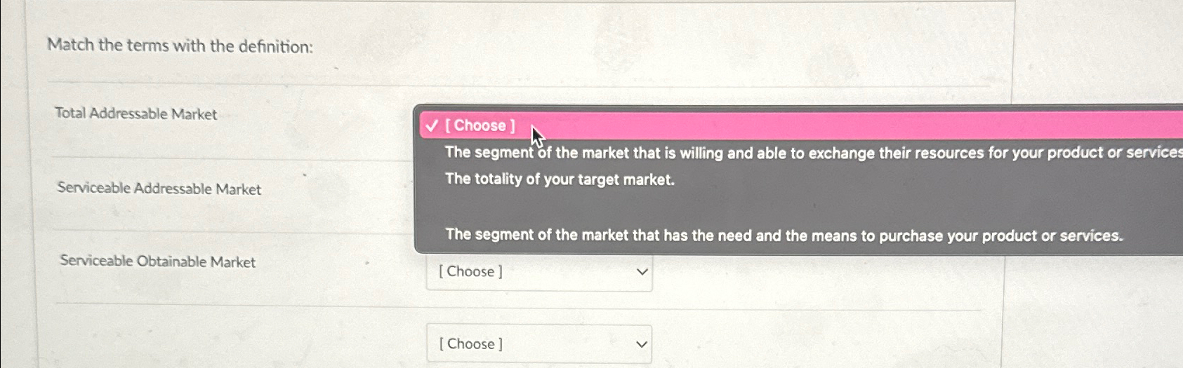 Solved Match the terms with the definition:Total Addressable | Chegg.com