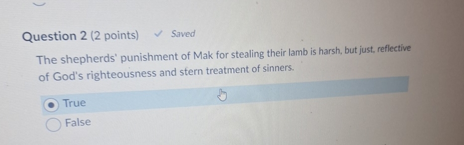 Solved Question 2 (2 ﻿points) ﻿SavedThe shepherds' | Chegg.com